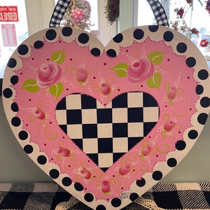 Pink Black and White Check Heart Door Hanger - Etsy