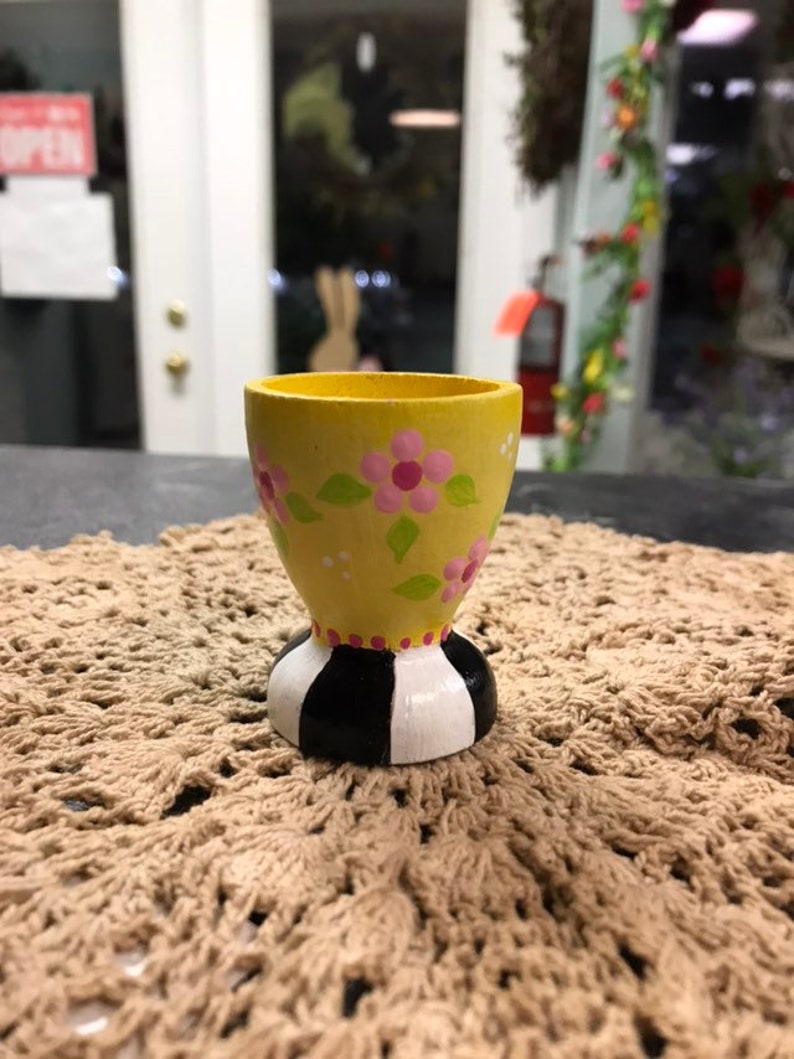 Yellow Wooden Decorative Egg Holder | Etsy