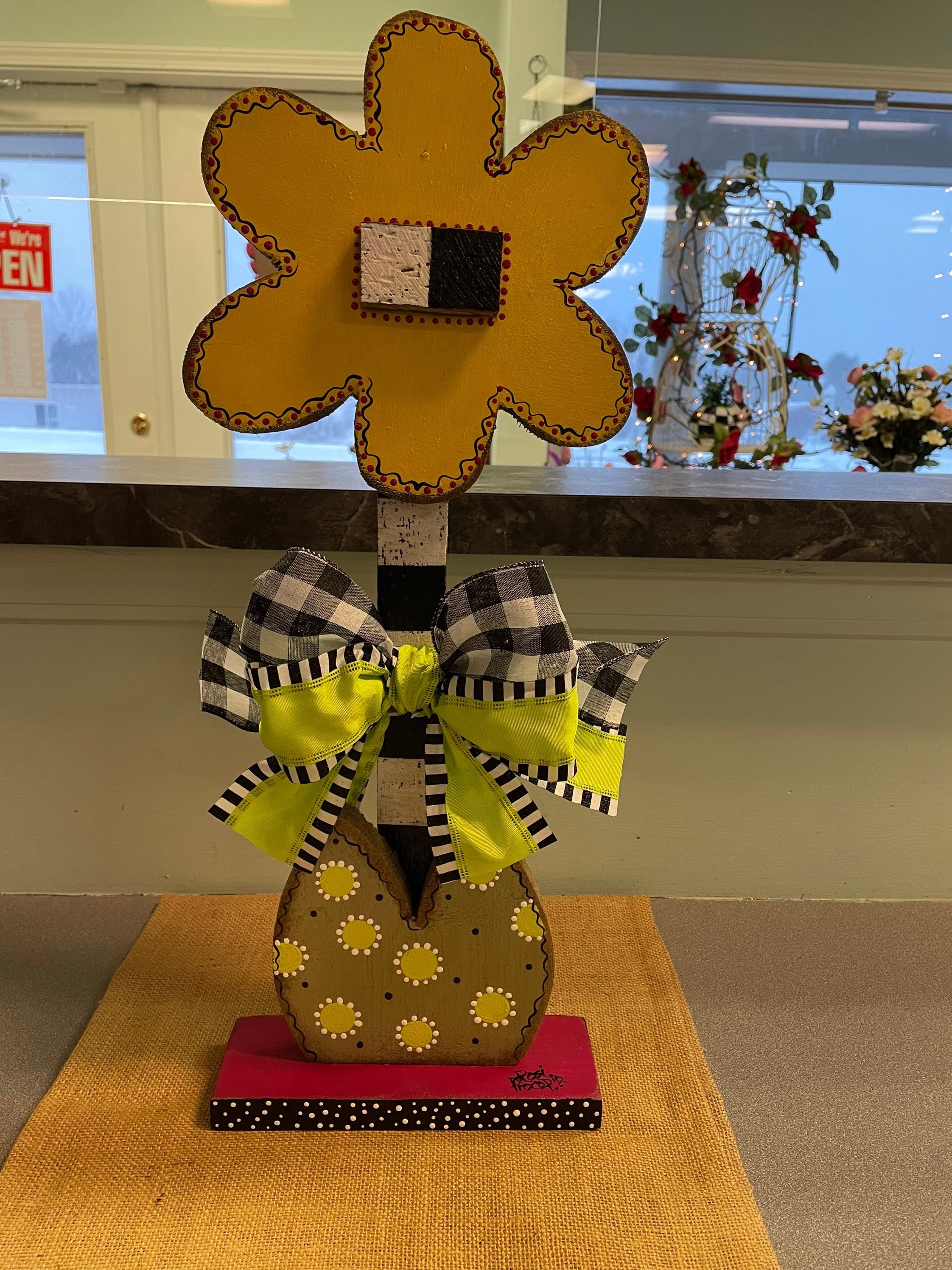 Wooden Black and White Check Flower - Etsy