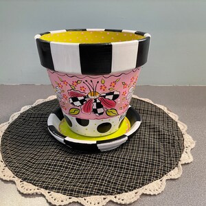 Black and White Check Floral Planter - Etsy