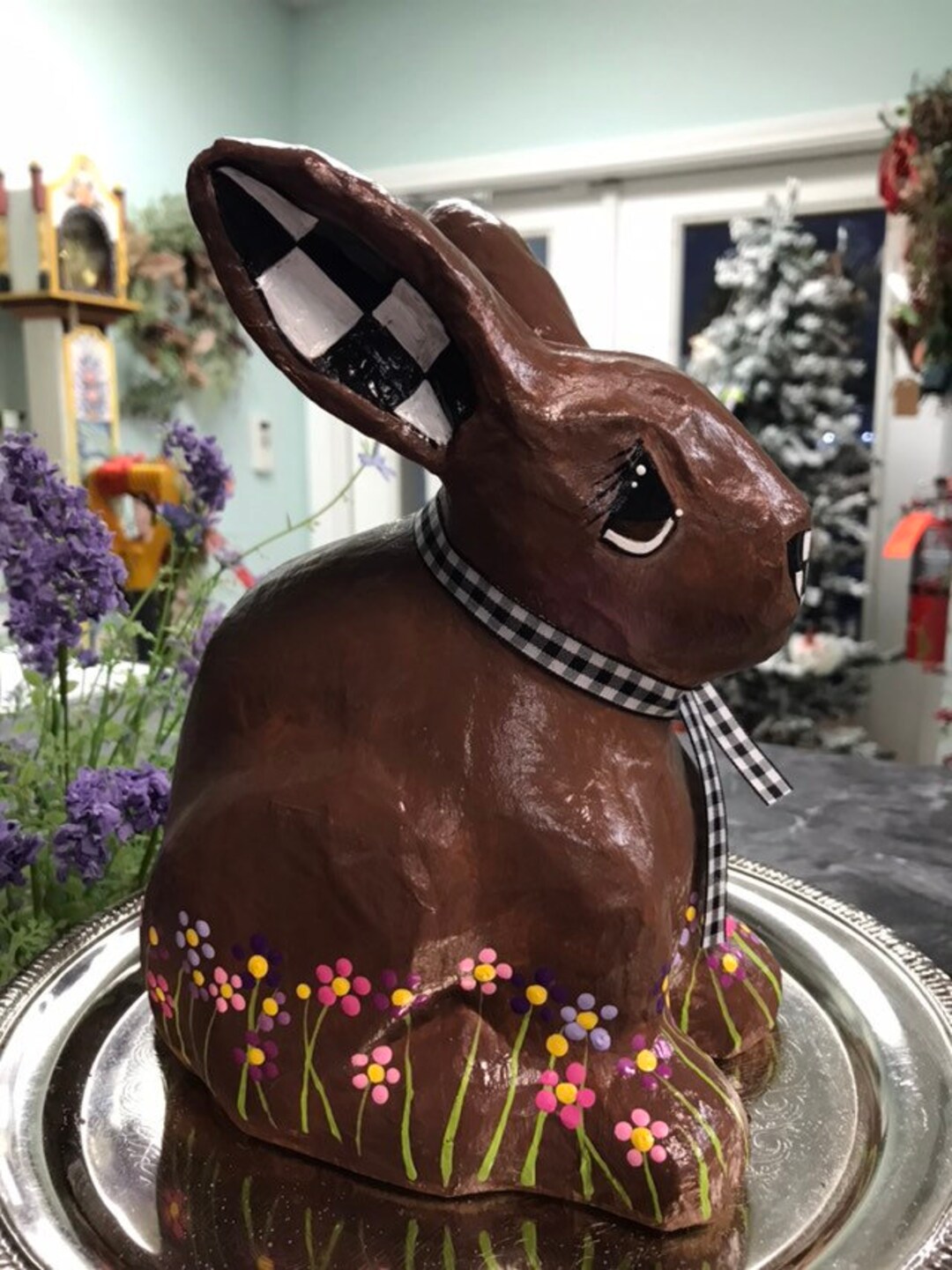 Hand Painted Paper Mache Chocolate Bunny - Etsy