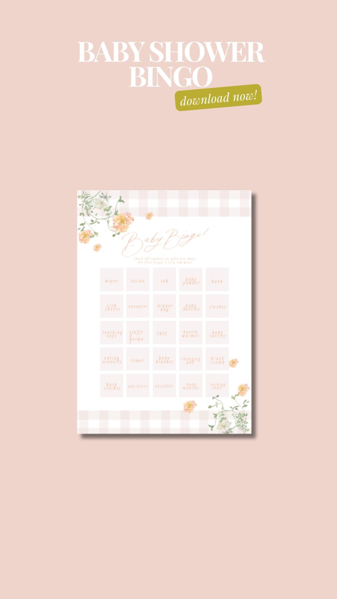 Pink Baby Shower Bingo Game Card | Printable Party Game | Digital ...