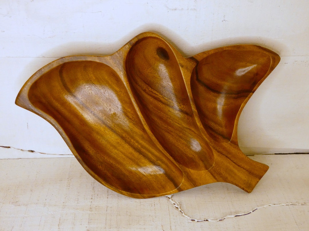 Leilani Genuine Monkey Pod Divided Wood Tulip Bowl- Made in Philippines ...