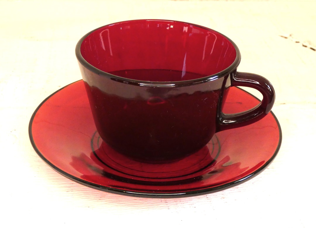 Vintage Royal Ruby Red Glass Teacup and Saucer Set by Anchor Hocking - Etsy
