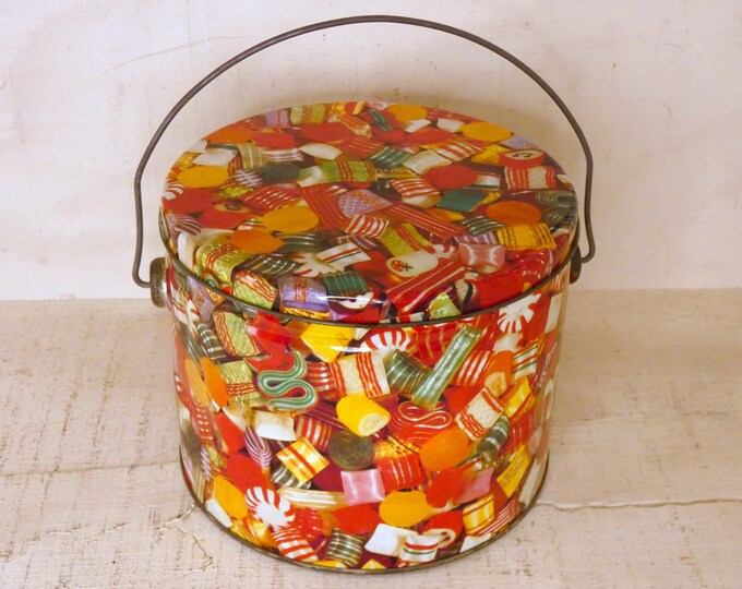 Vintage Old Fashioned Hard Candy Round Tin Box With Handle - Etsy