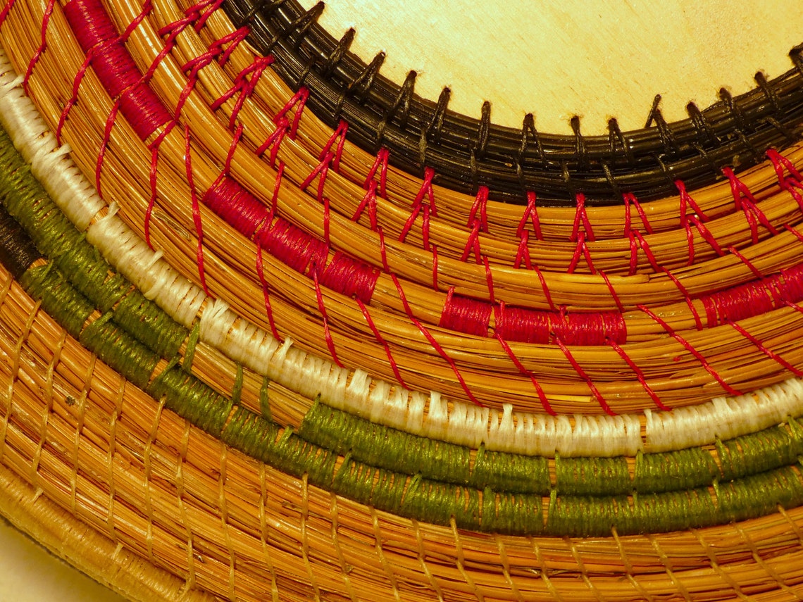 Handcrafted Pine Needle Coiled Basket With Wood Base and Bead - Etsy