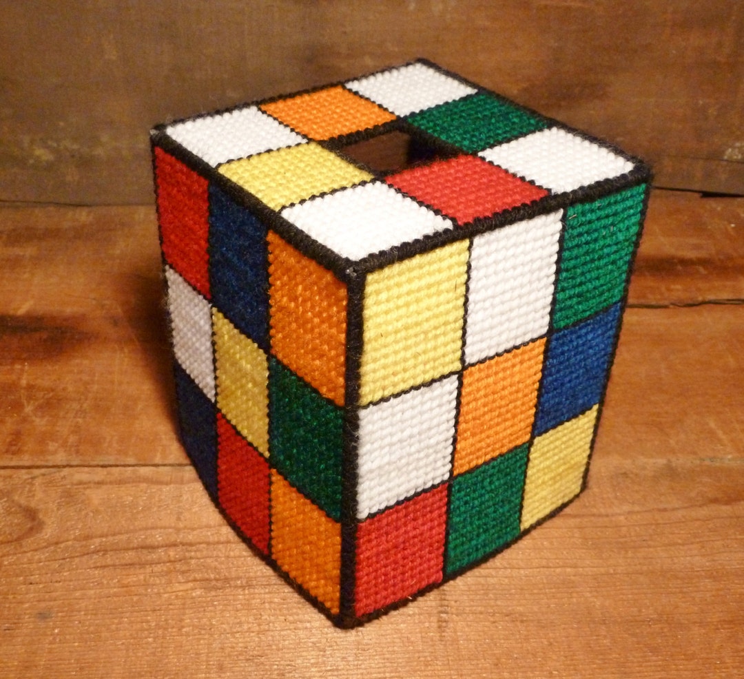 Handcrafted Rubik's Cube Yarn Art Plastic Canvas Tissue Box Cover - Etsy