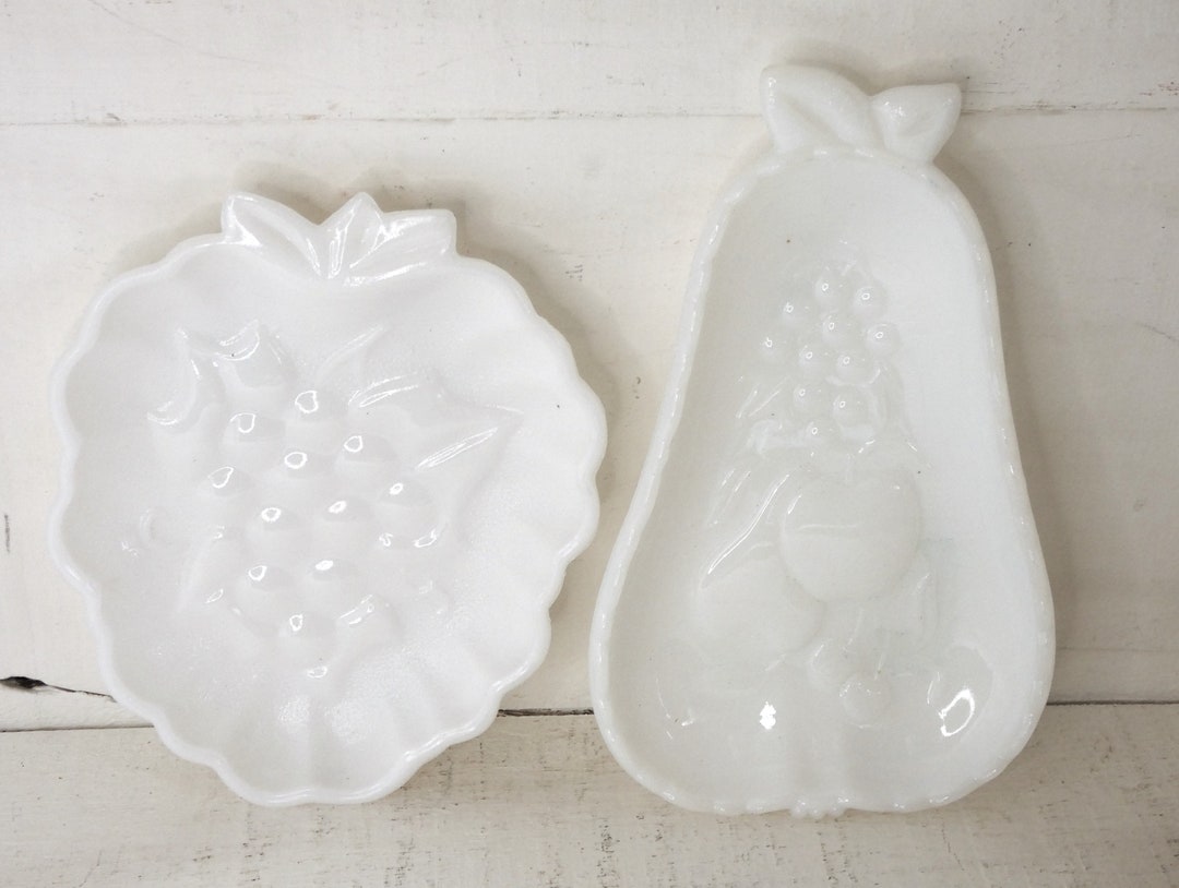 Midcentury Blossom Milk Glass Fruit Plates by Hazel Atlas- Pressed Milk ...