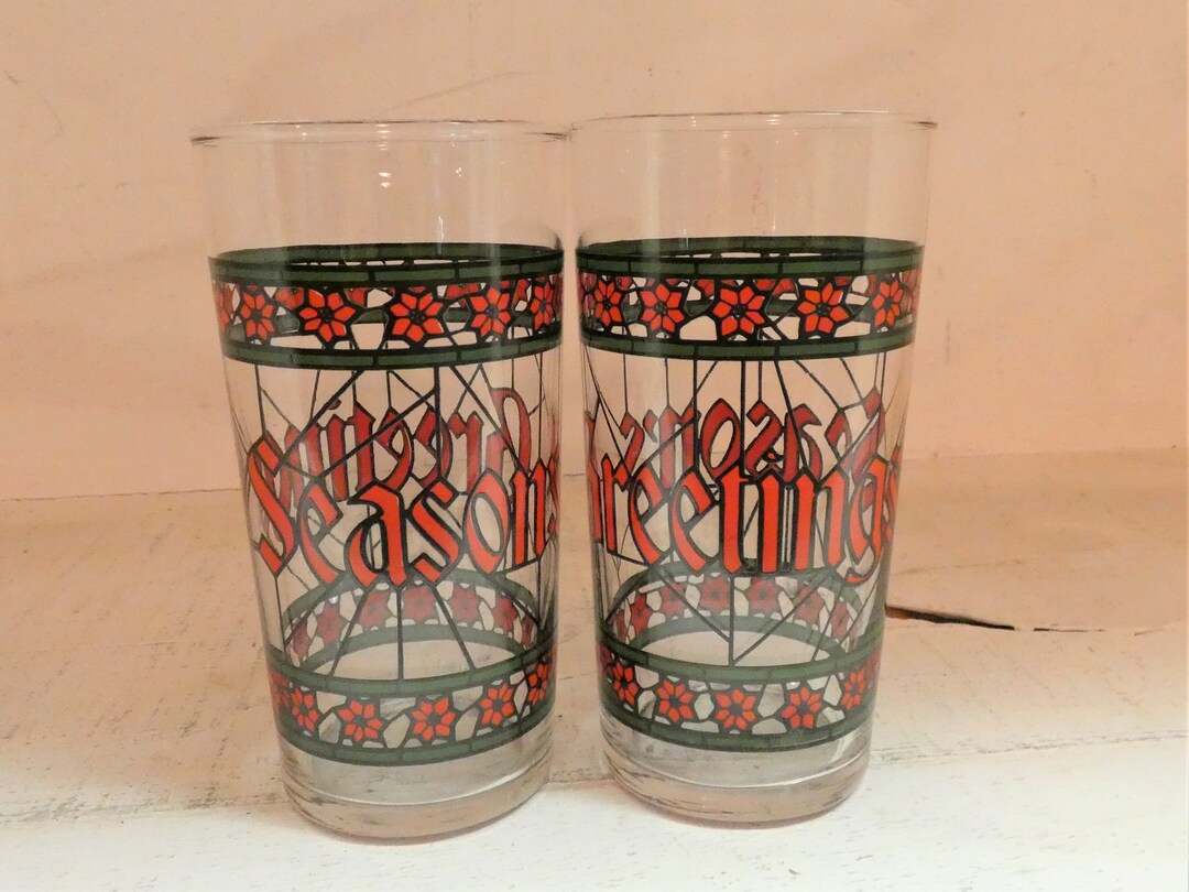 Vintage Libbey Glassware Seasons Greetings Glasses- Set of 2 Flat ...