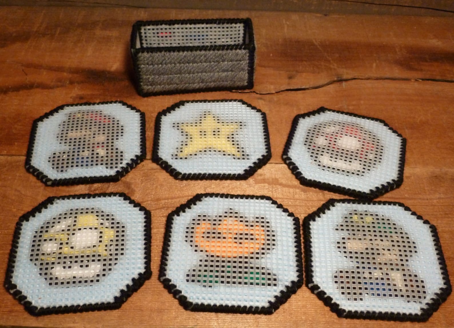 Handcrafted Nintendo Mario Brothers Yarn Art Plastic Canvas Coaster Set ...