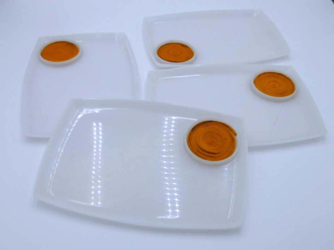 Vintage MCM Opal Lucite Plates-white Acrylic Party Trays With Inset ...