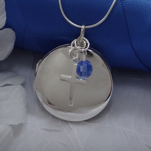 Sterling Silver Cross Locket With Crystal Birthstone - Holds 2 Photos ...