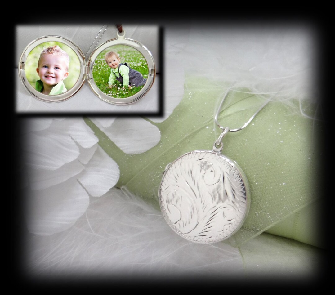 Sterling Silver Engraved Locket / Lock of Hair and Photo Option - Etsy