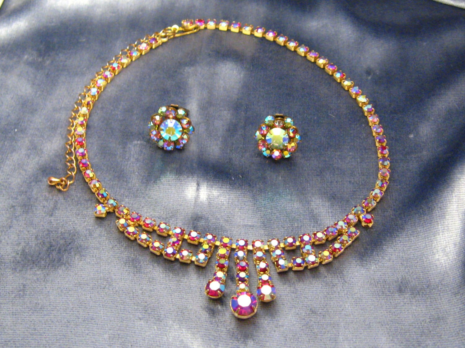 Aurora Borealis Watermelon Vintage Princess Necklace Matching Clip ...