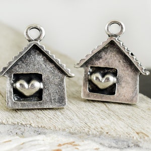 House Charm, Antique Silver House Heart Pendant 21x28mm, Love Heart ...
