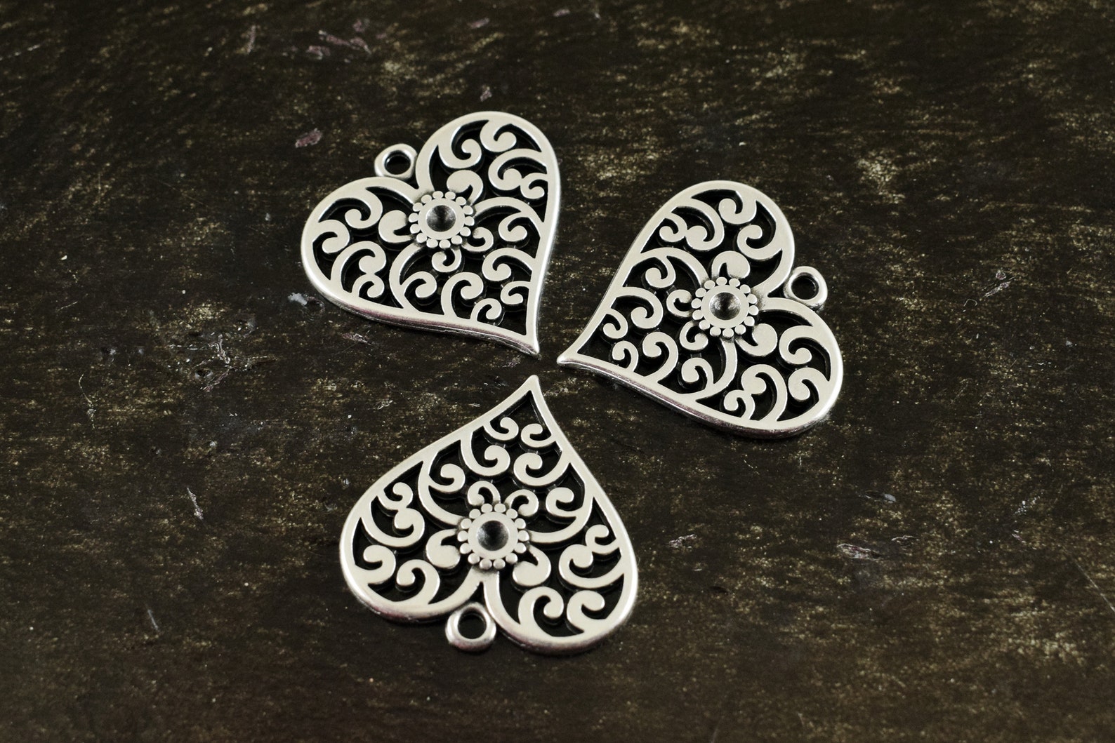 Heart Filigree Pendant 24mm Antique Silver Heart Charm With - Etsy