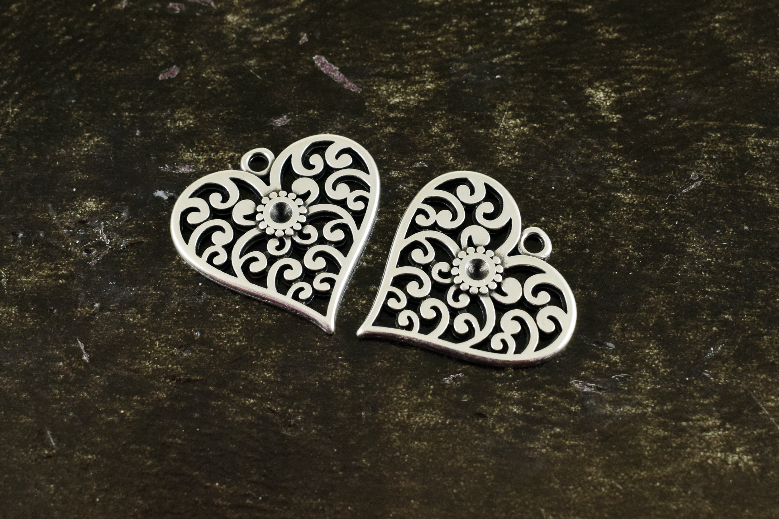 Heart Filigree Pendant 24mm Antique Silver Heart Charm with | Etsy