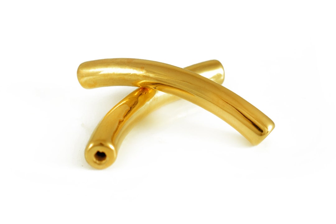 Ceramic Curved Tube Bar Gold Plated Thick Spacer Bead 49x7mm - Etsy