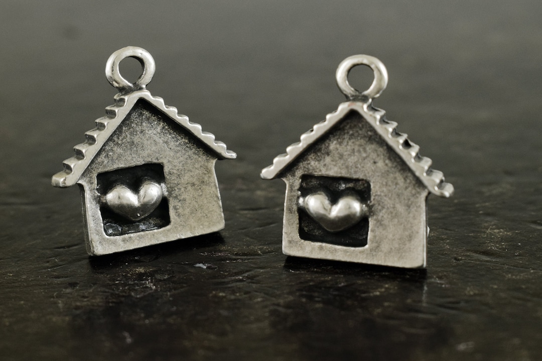 House Charm, Antique Silver House Heart Pendant 21x28mm, Love Heart ...