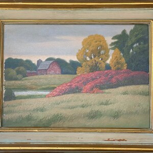 1930s Frederic Calhoun Framed Oil Painting Barn Autumn Landscape ...