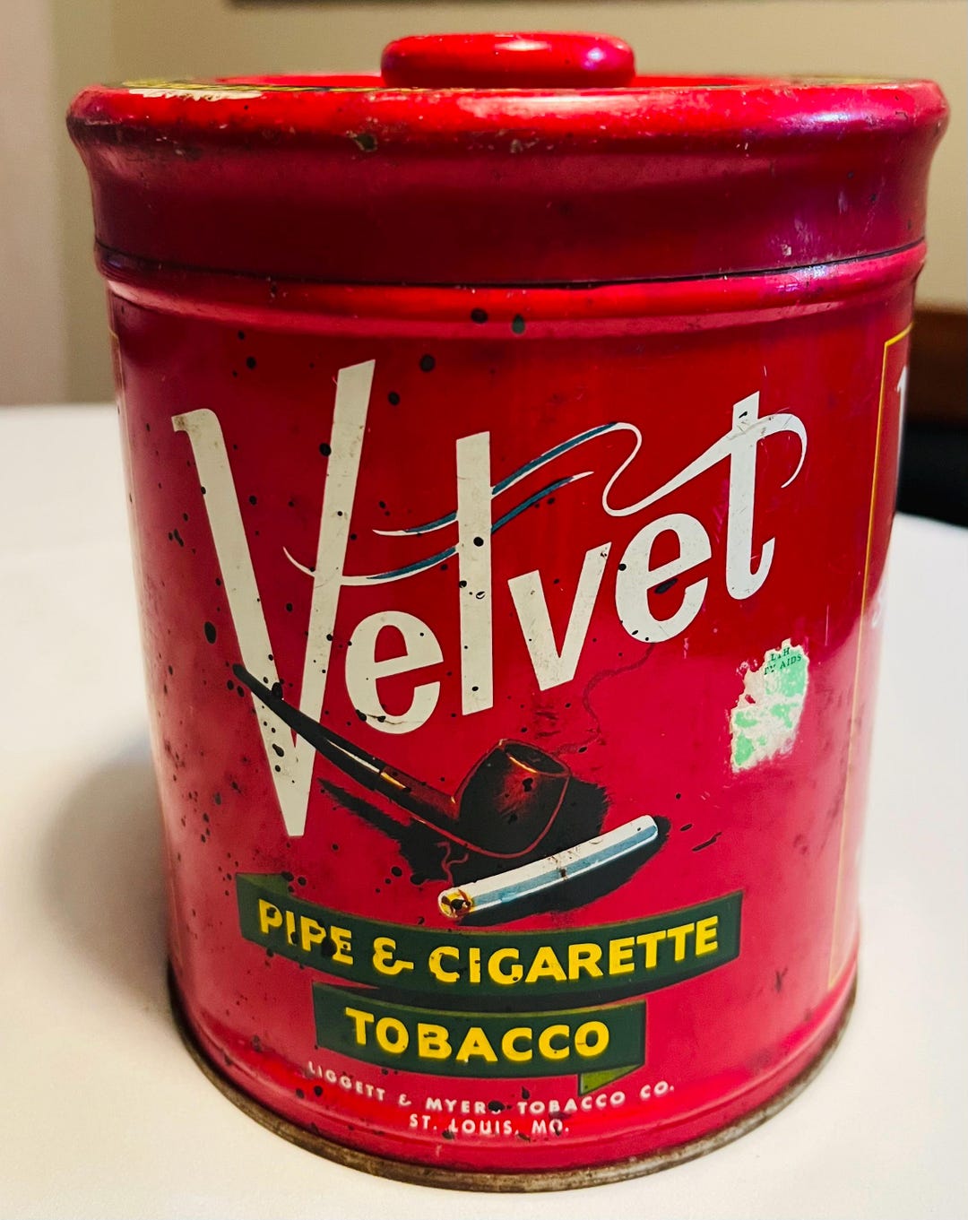 Vintage Velvet Pipe and Cigarette Tobacco Tin With Lid - Etsy