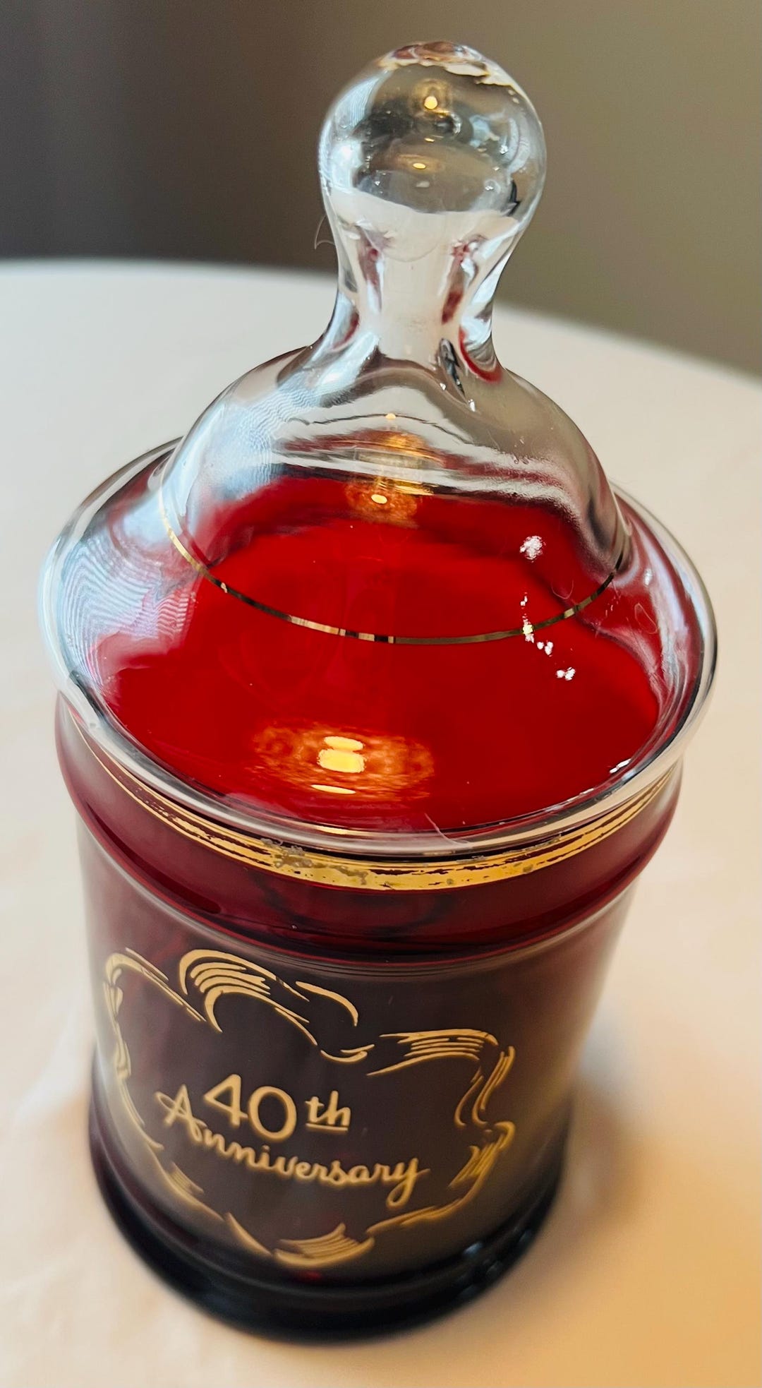 Vintage Virginia Ruby Red Glass Candy Jar 40th Anniversary Gold Trim - Etsy