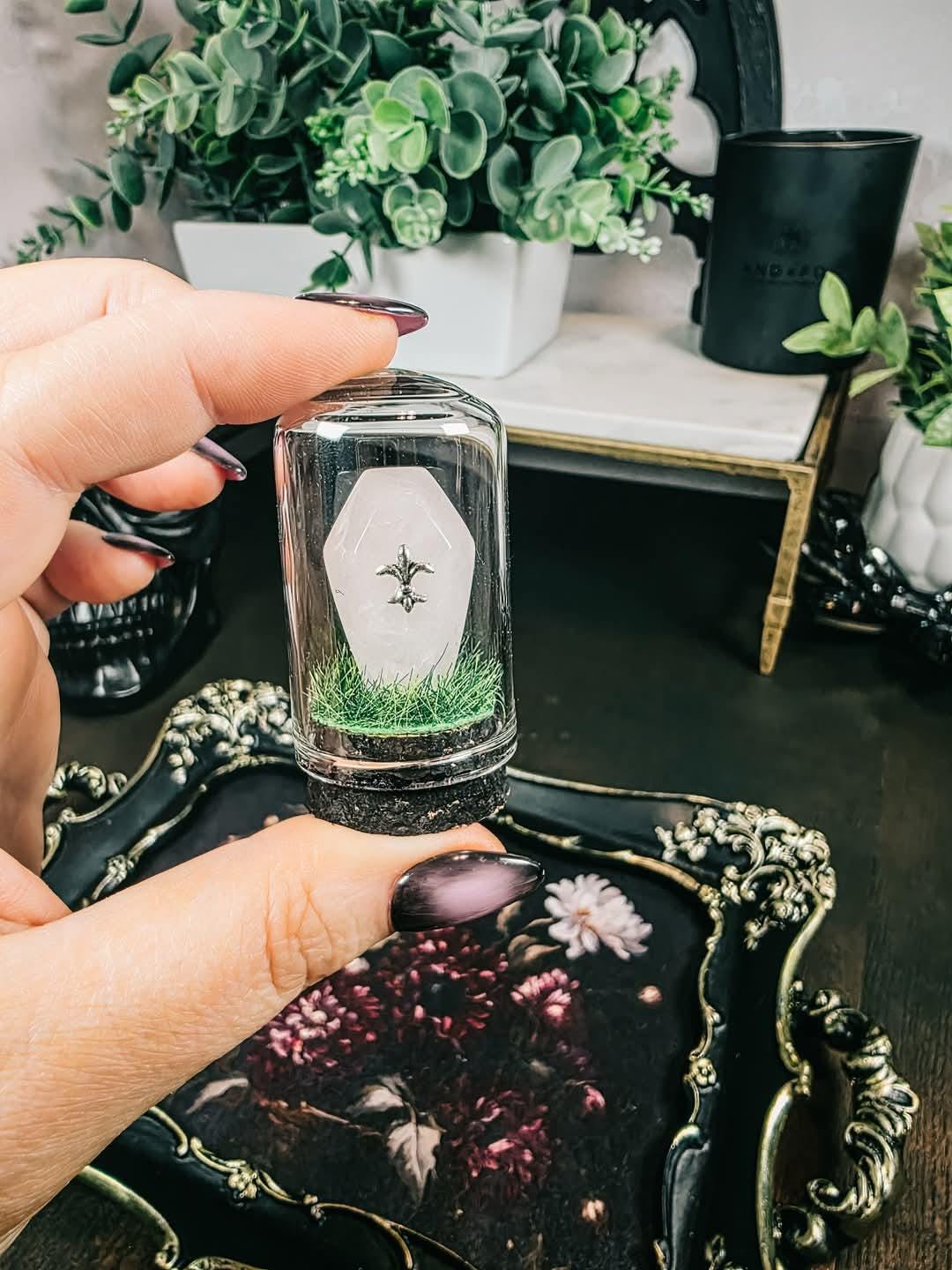 Traveling Cemetery - Mini Crystal Coffin Glass Terrarium - Gothic Desk ...