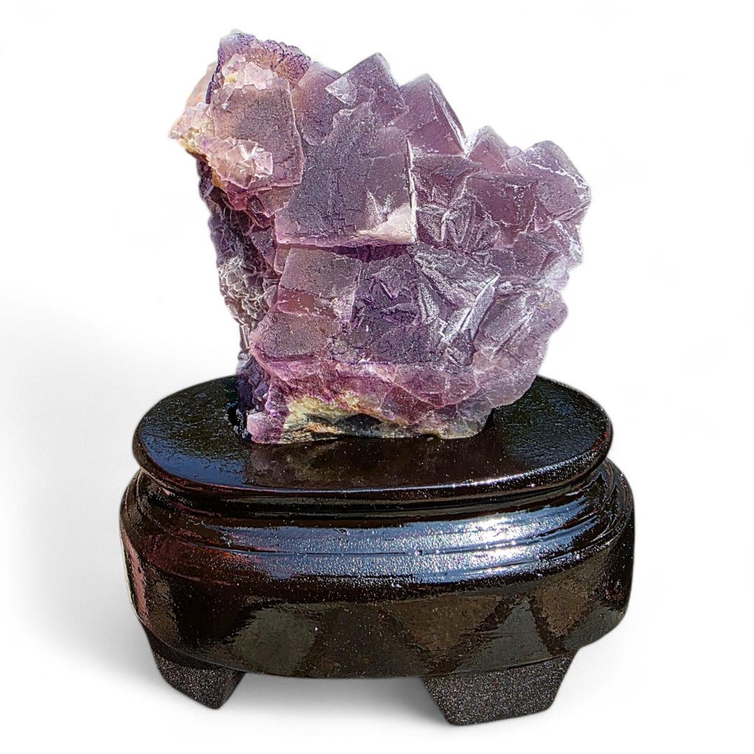 Purple Fluorite Specimen With Cube Formations - Custom Wooden Stand ...