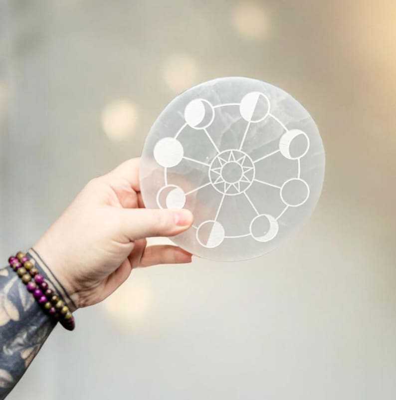 Selenite Charging Plate With Moon Phases | Crystal Charging Tray | Home ...