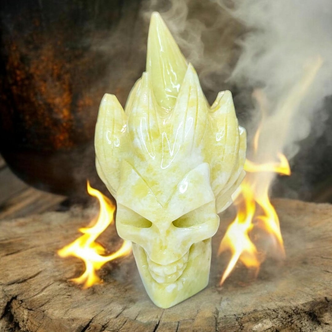 Lemon Jade Flaming Skull Carving | Gothic Decor | Crystal Skull - Etsy