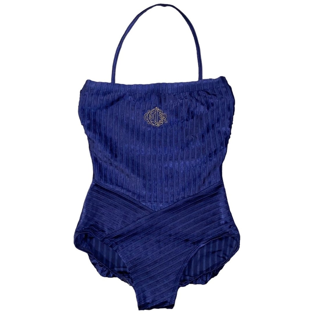 AUTH VTG Christian Dior Monogram Logo Ribbed Halter Strapless One Piece ...