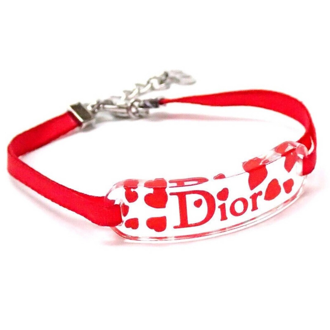AUTH VTG Christian Dior Clear Lucite Red Heart Logo Nameplate Ribbon Bracelet Etsy