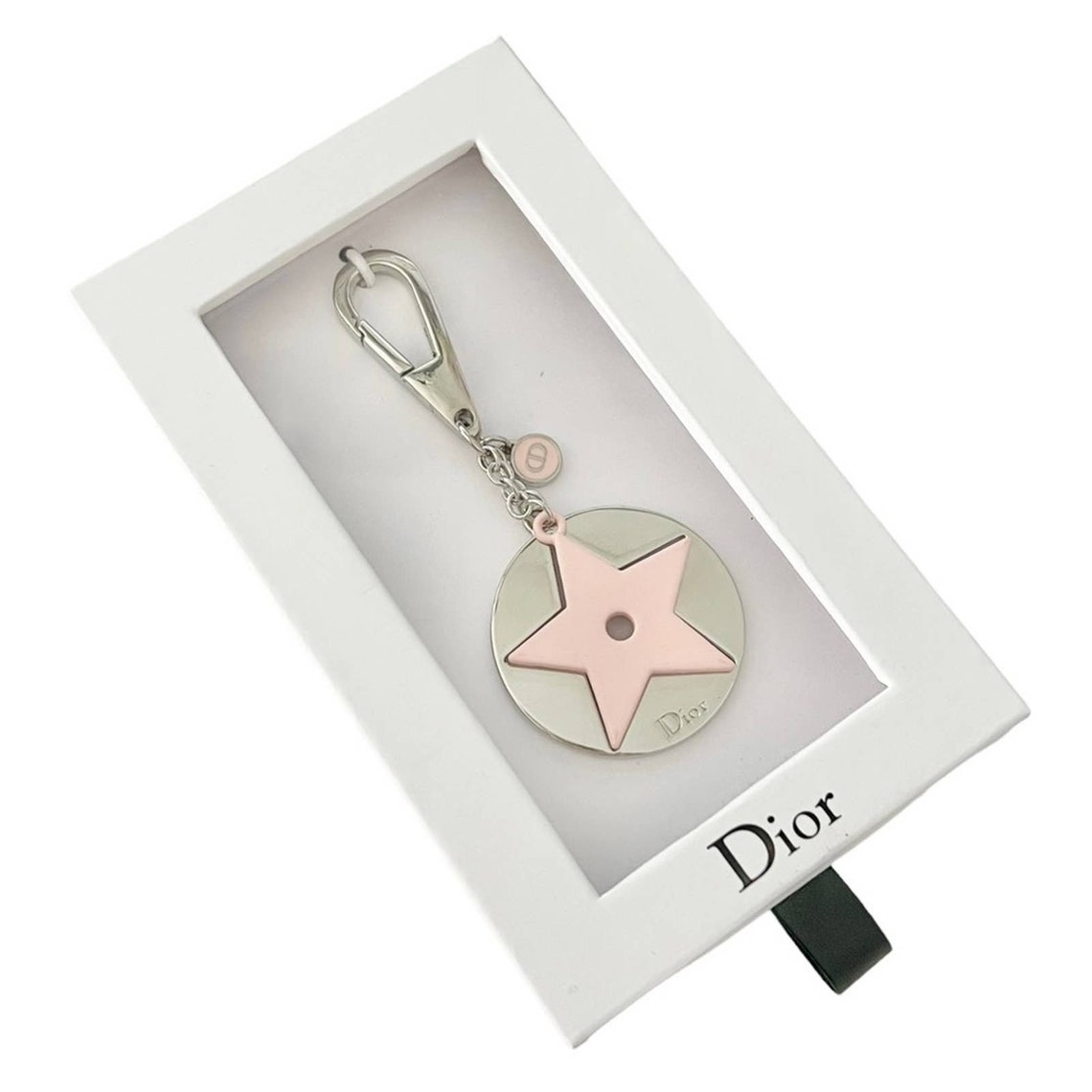VTG AUTH Christian Dior Silver Metal Pink Star Logo Bag Charm Keychain ...