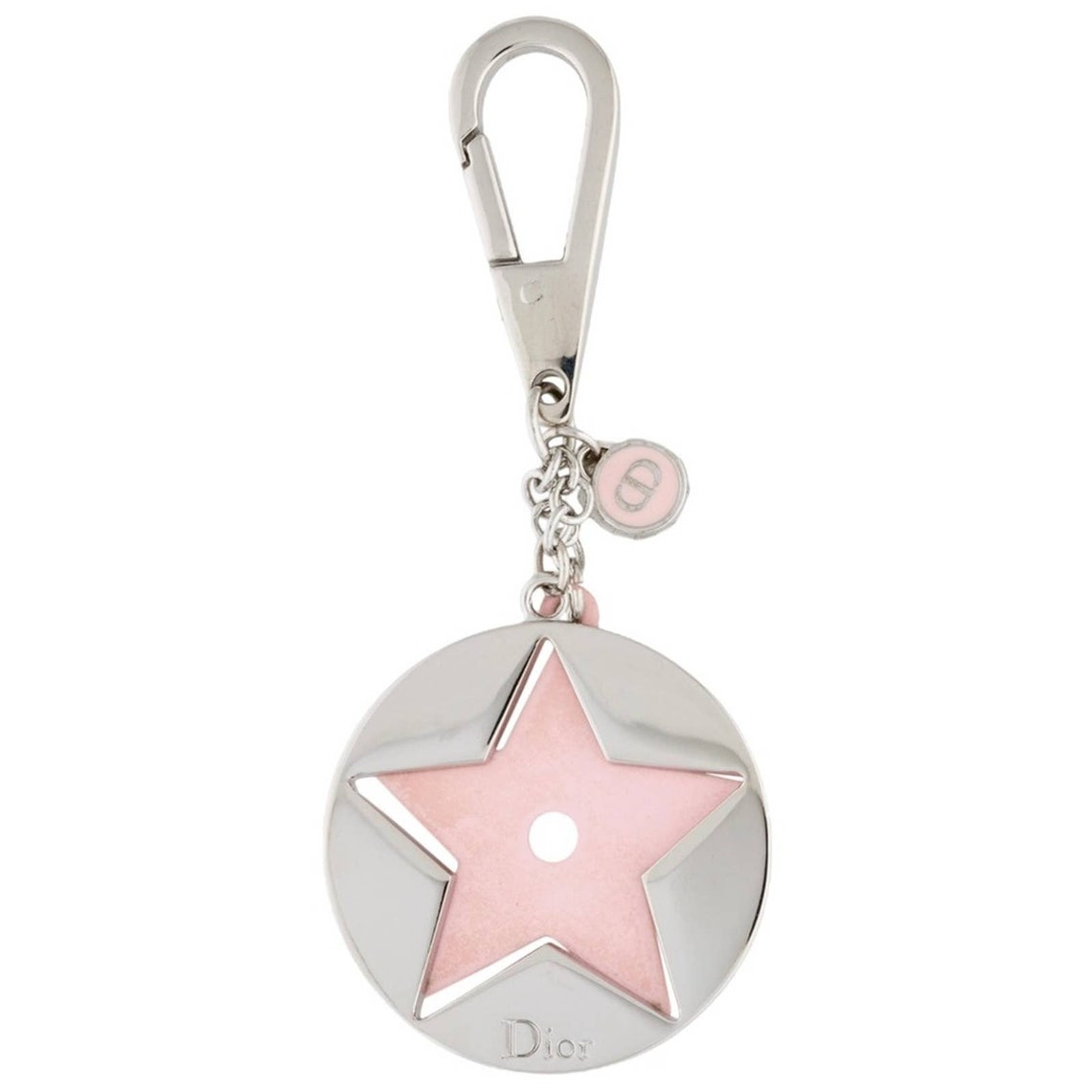VTG AUTH Christian Dior Silver Metal Pink Star Logo Bag Charm Keychain ...