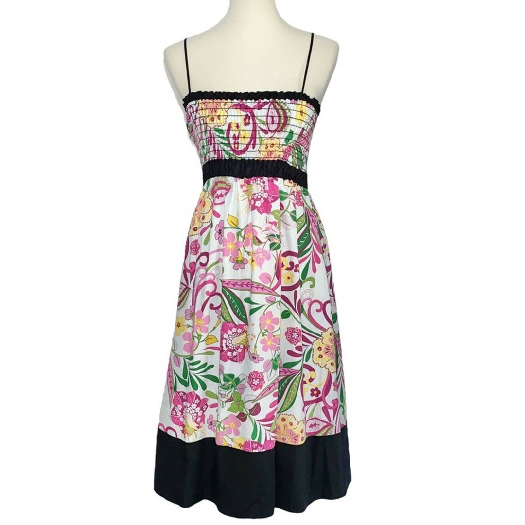 M VTG 90s RAVE Smocked Tube Top Paisley Flower Colorblock Sun Dress - Etsy