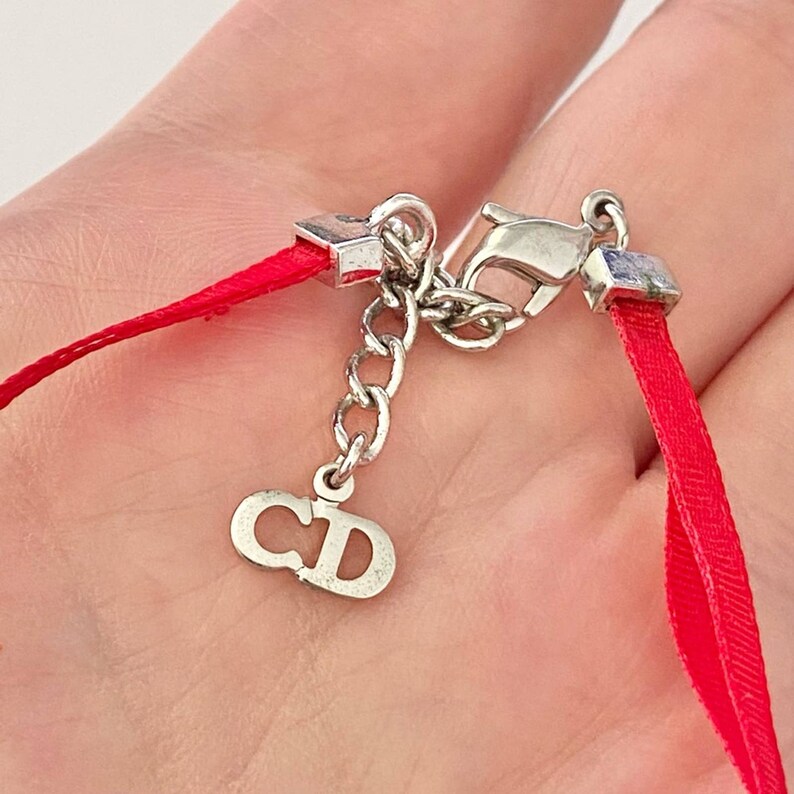 AUTH VTG Christian Dior Clear Lucite Red Heart Logo Nameplate Ribbon ...