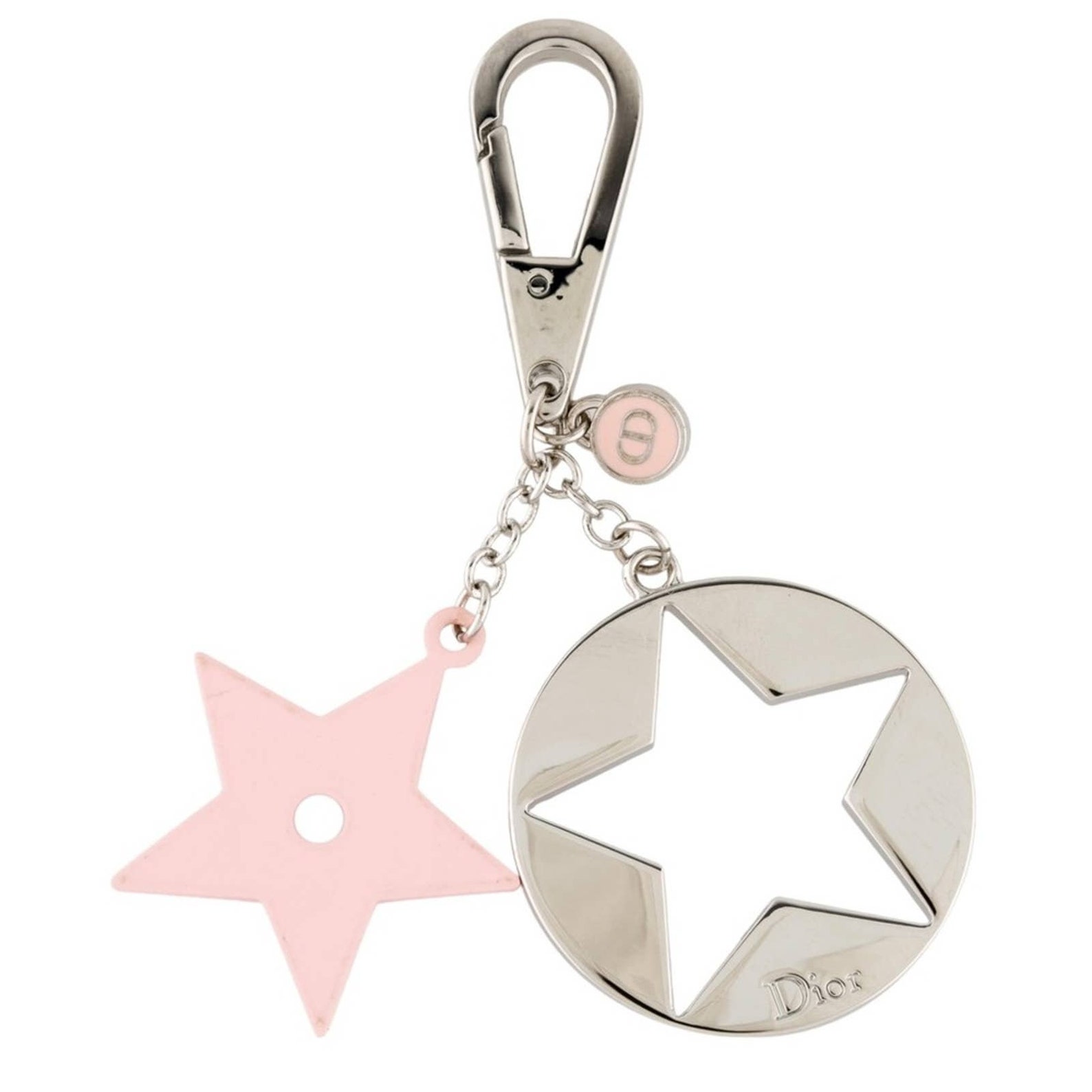 VTG AUTH Christian Dior Silver Metal Pink Star Logo Bag Charm Keychain ...
