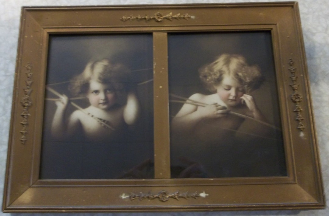 Antique "cupid Awake and Asleep" M.B. Parkinson Prints, Divided Frame ...