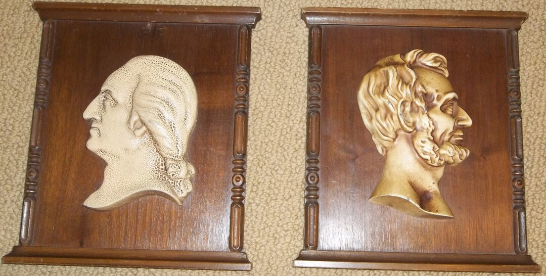 SALE - Vintage High-relief Plaques - Presidents Washington and Lincoln ...