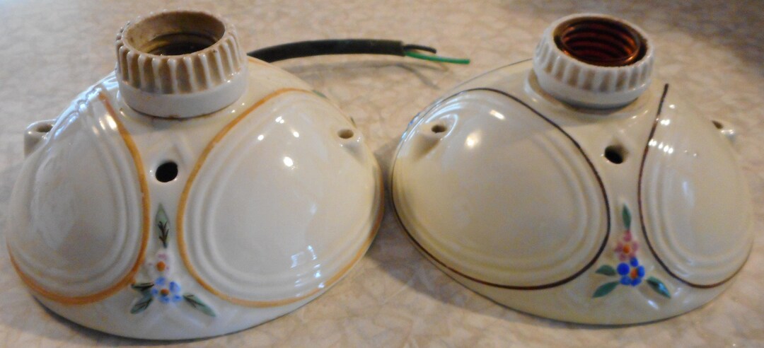 Porcelain Floral Light Fixtures, Round Flush-mount Set With Pull Chains ...