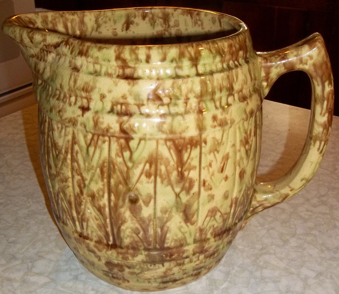 Yellow Ware Multicolored Pitcher, Spongeware/spatter Ware Pitcher ...