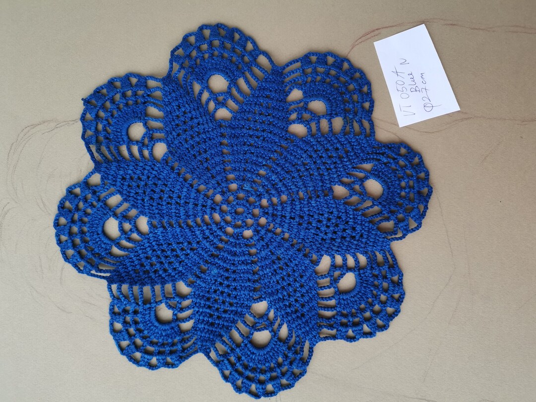 Vintage Navy Blue Round Doily, Cotton Hand Crocheted Doily, Crochet ...
