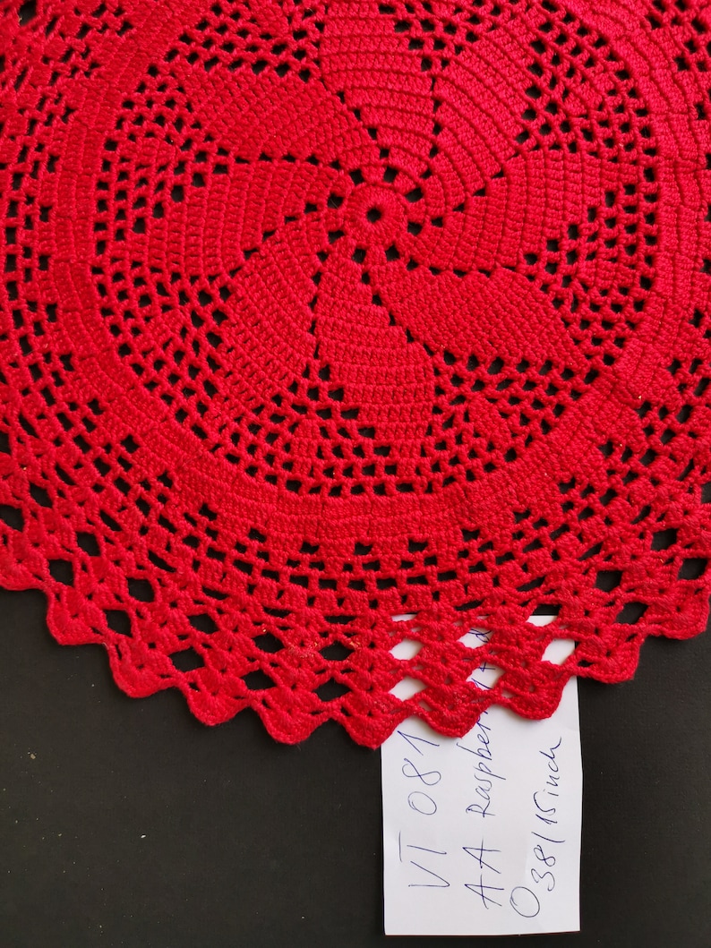 Vintage Crochet Doily, Raspberry Red Handmade Doilies, Table Runner ...