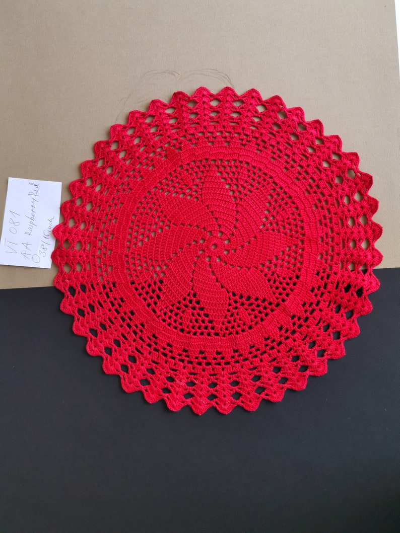 Vintage Crochet Doily, Raspberry Red Handmade Doilies, Table Runner ...