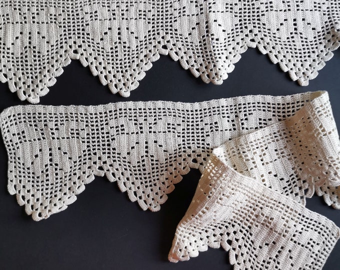 Vintage Crochet Lace Valance | Hand Crocheted Curtain Lace Set ...