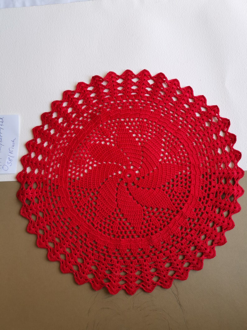Vintage Crochet Doily, Raspberry Red Handmade Doilies, Table Runner ...