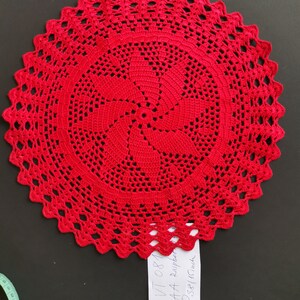 Vintage Crochet Doily, Raspberry Red Handmade Doilies, Table Runner ...