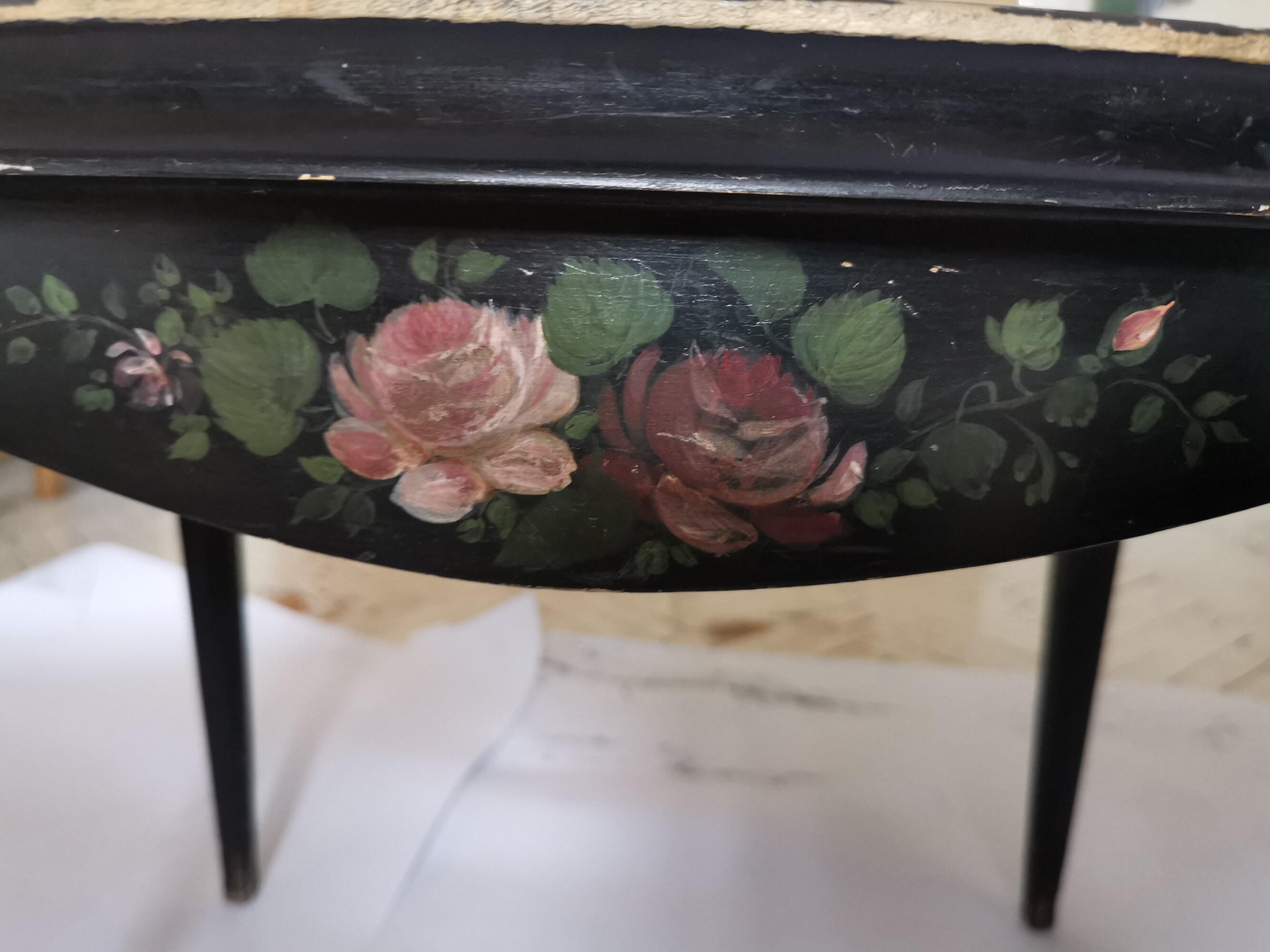 Rare Antique Greek Ellipse Coffee Table, Vintage Wooden Table Painted ...
