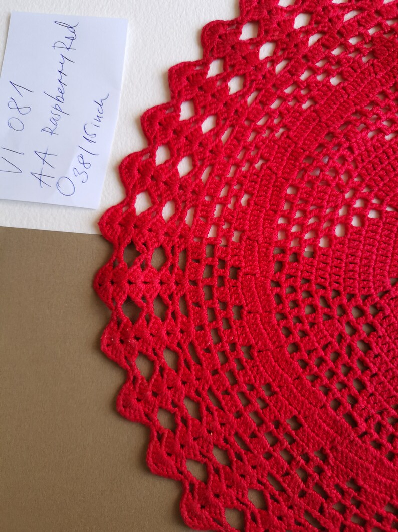 Vintage Crochet Doily, Raspberry Red Handmade Doilies, Table Runner ...