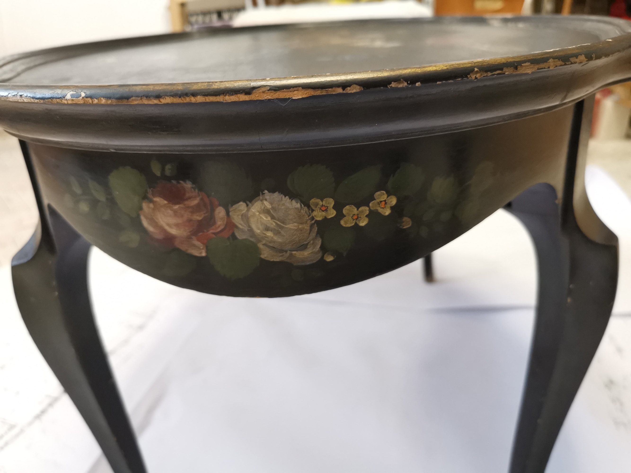 Rare Antique Greek Ellipse Coffee Table, Vintage Wooden Table Painted ...